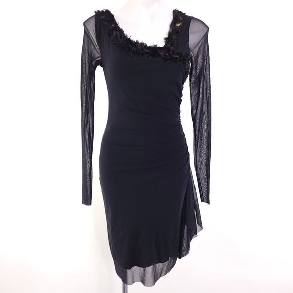 Elana Kattau | Dresses | Elana Kattau Rosette Ruched Knit Sheer Sleeve ...